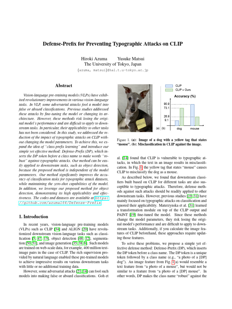 Defense-Prefix for Preventing Typographic Attacks on CLIP | PDF ...