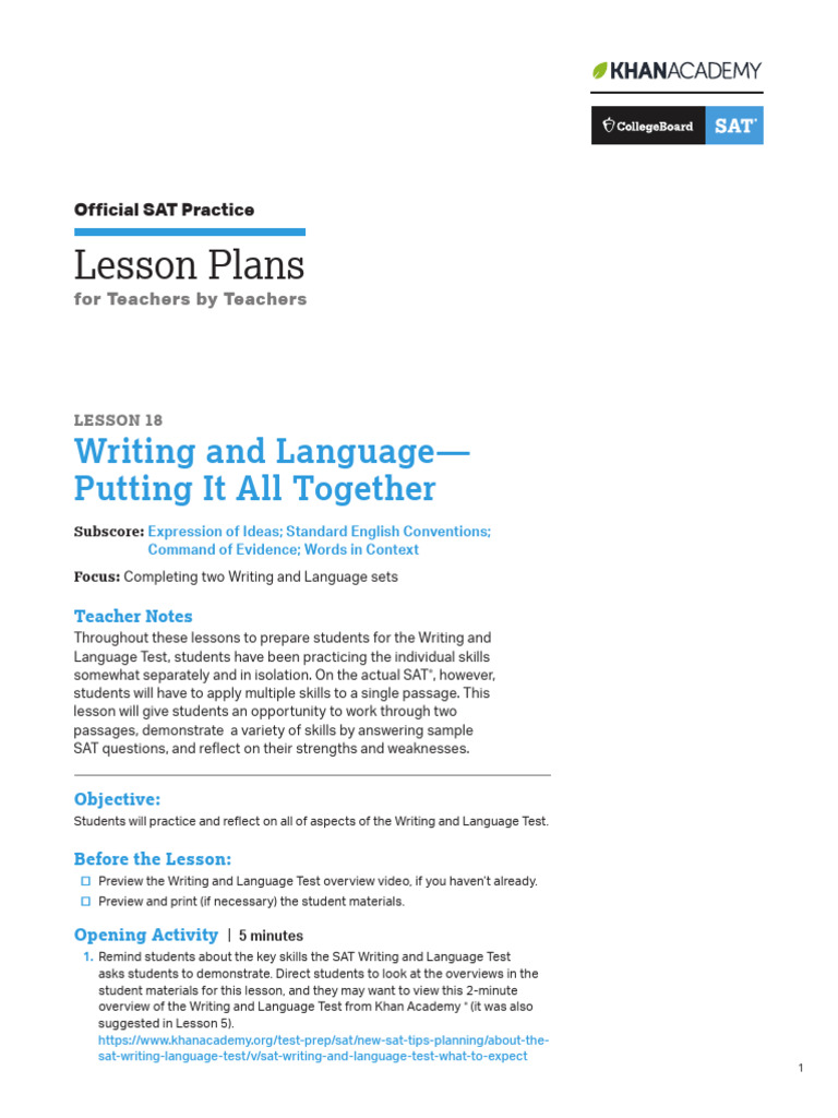 SAT Writing and Language Lesson 18 | PDF | Sat | English Language