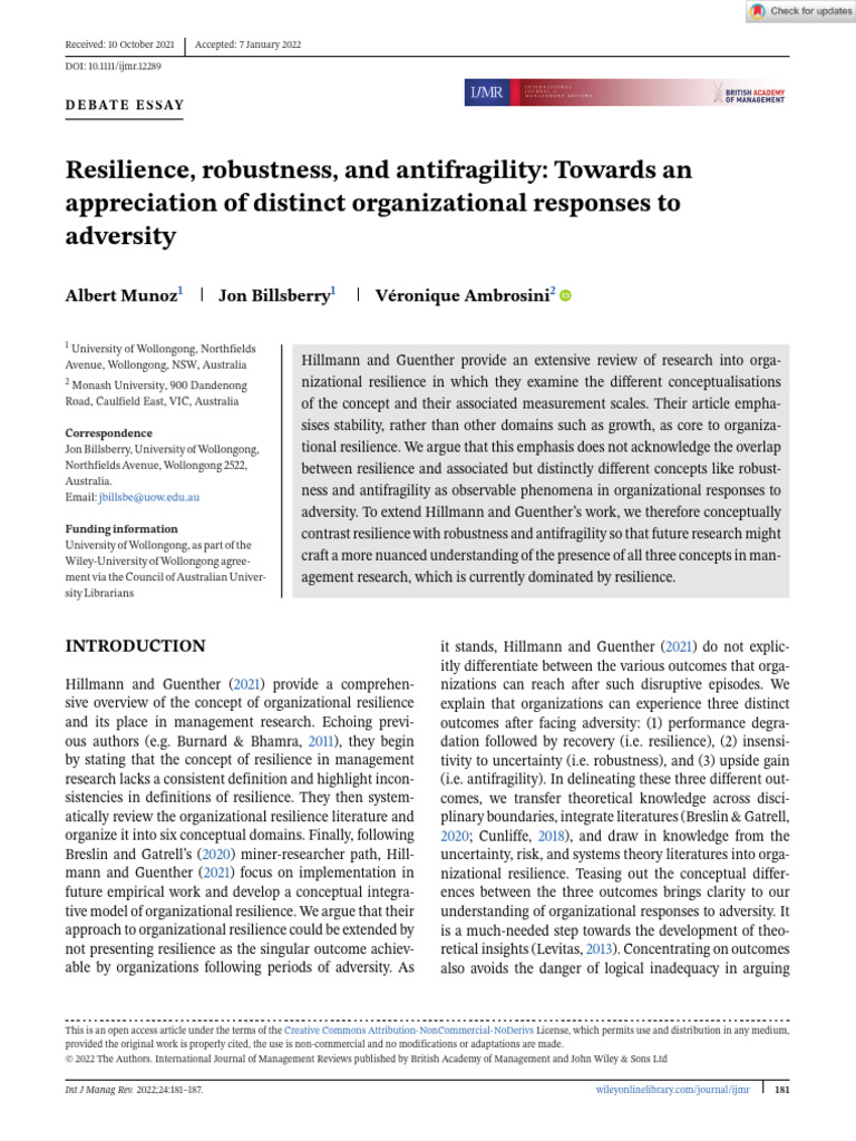 Distinct Outcomes of Organizational Resilience | PDF | Psychological ...