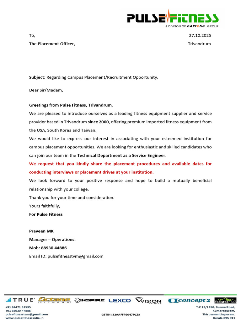 Pulse Fitness Letter | PDF