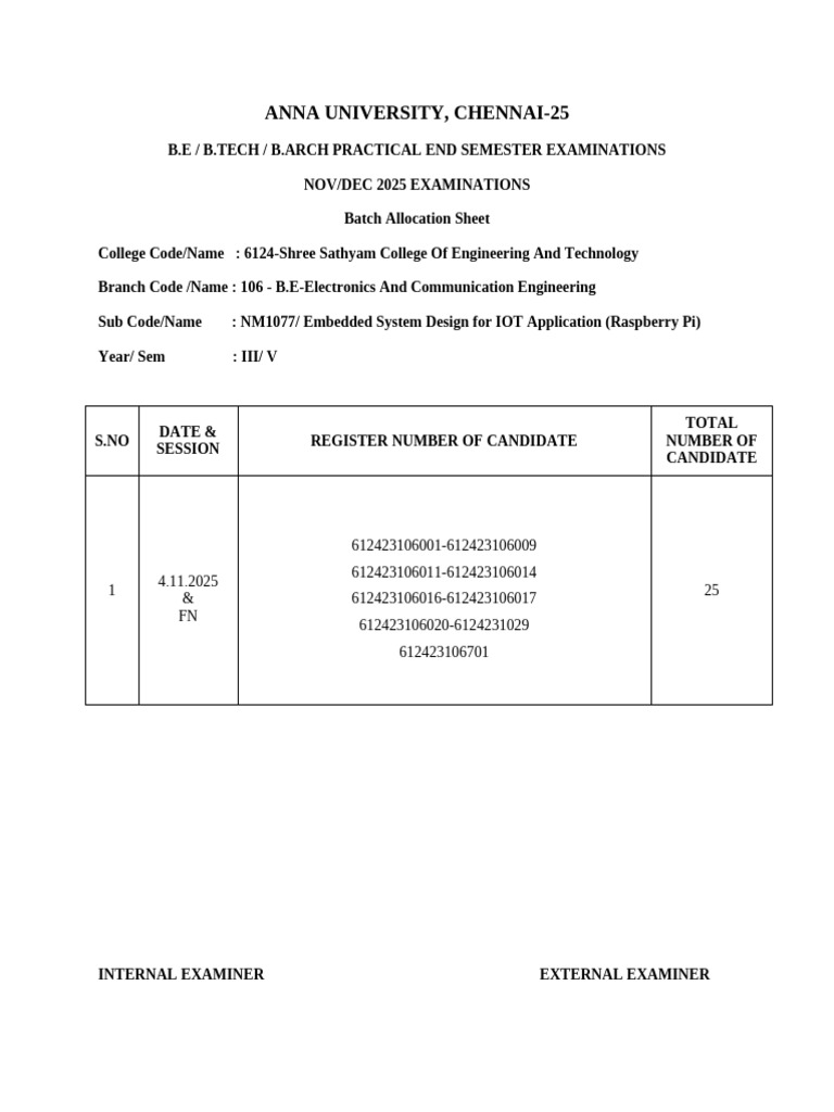 Anna University Exam Batch Allocation 2025 | PDF | Electronics ...