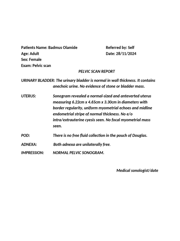 Srof Normal Pelvic Scan | PDF