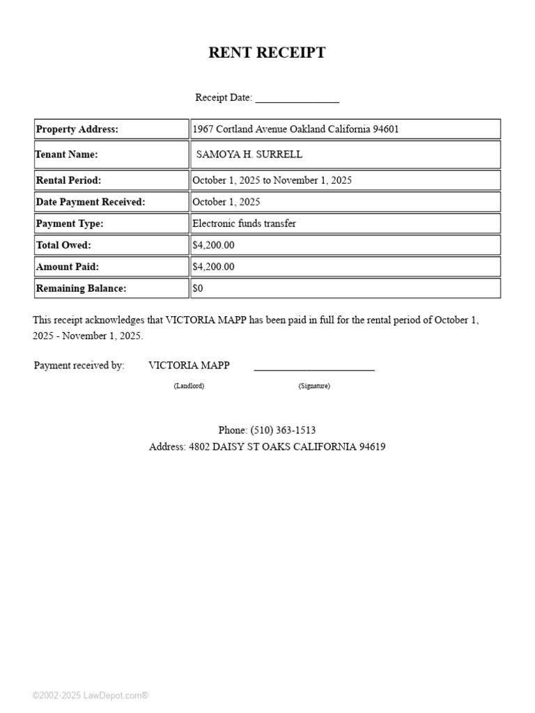 Rent Receipt for Samoya H. Surrell | PDF