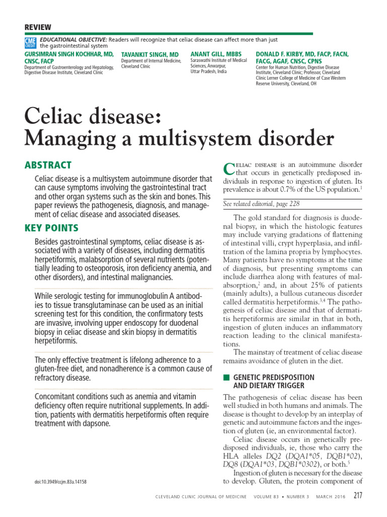 Celiac Disease - Managing A Multisystem Disorder (Cleveland Clinic ...