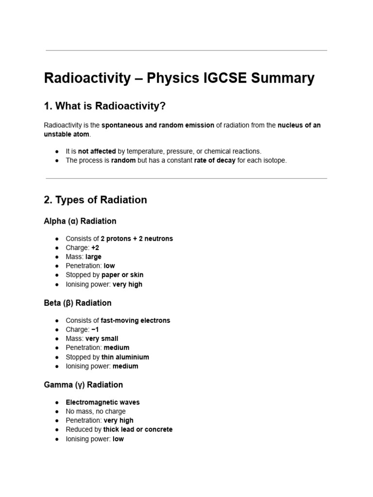 Radioactivity Overview for IGCSE Physics | PDF | Radioactive Decay ...