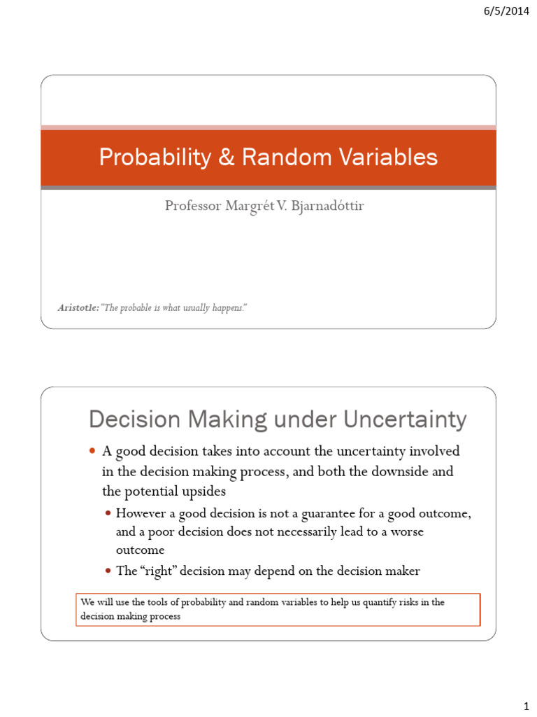 ProbabilityRandomVariables Slides | PDF | Probability | Uncertainty