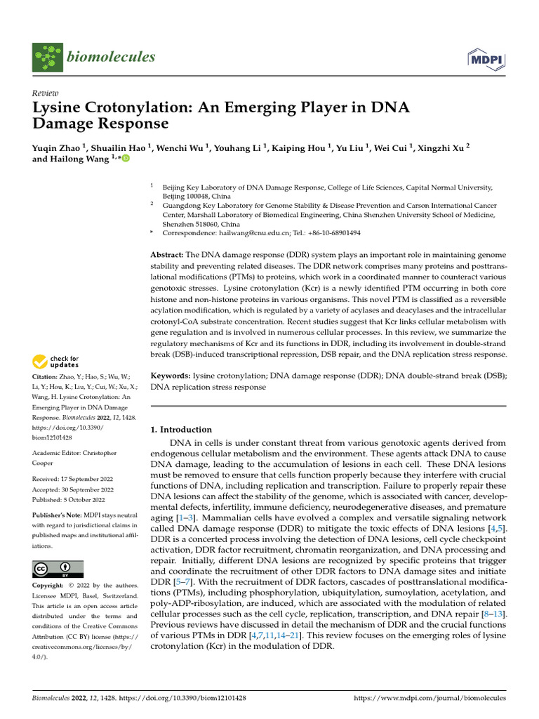 Biomolecules 12 01428 v2 | PDF | Dna Replication | Dna Repair