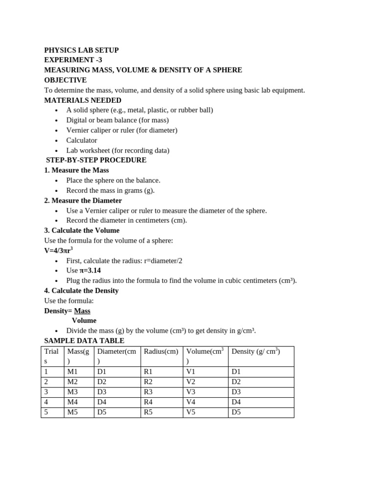 Measuring Mass, Volume & Density of A Sphere | PDF