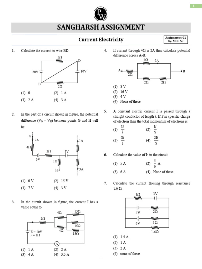 Current Electricity Assignment Solutions | PDF | Electric Current ...