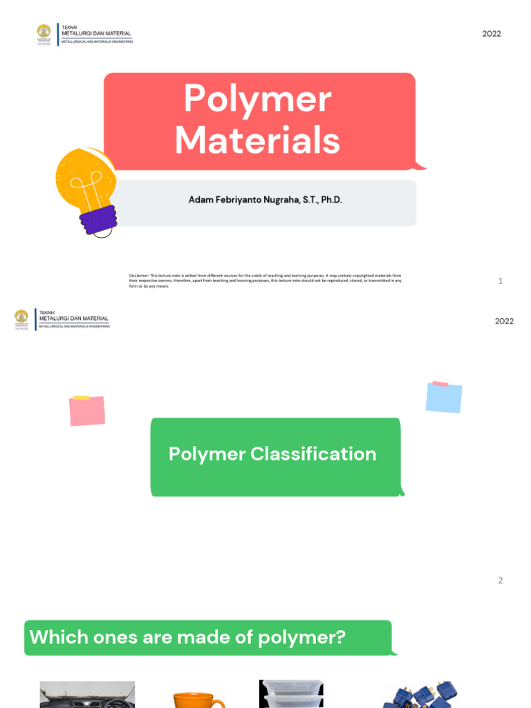 Polymer Materials - 1 - Classification | PDF | Polymers | Polyethylene
