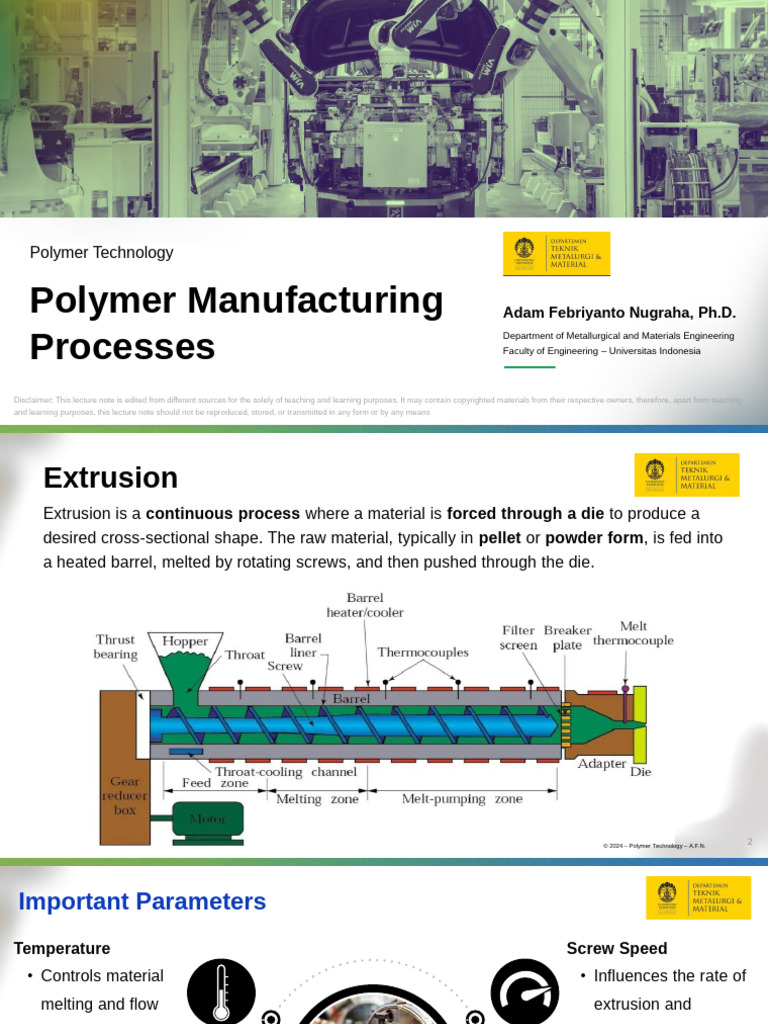 Polymer Manufacturing Processes | PDF | Extrusion | Secondary Sector Of ...