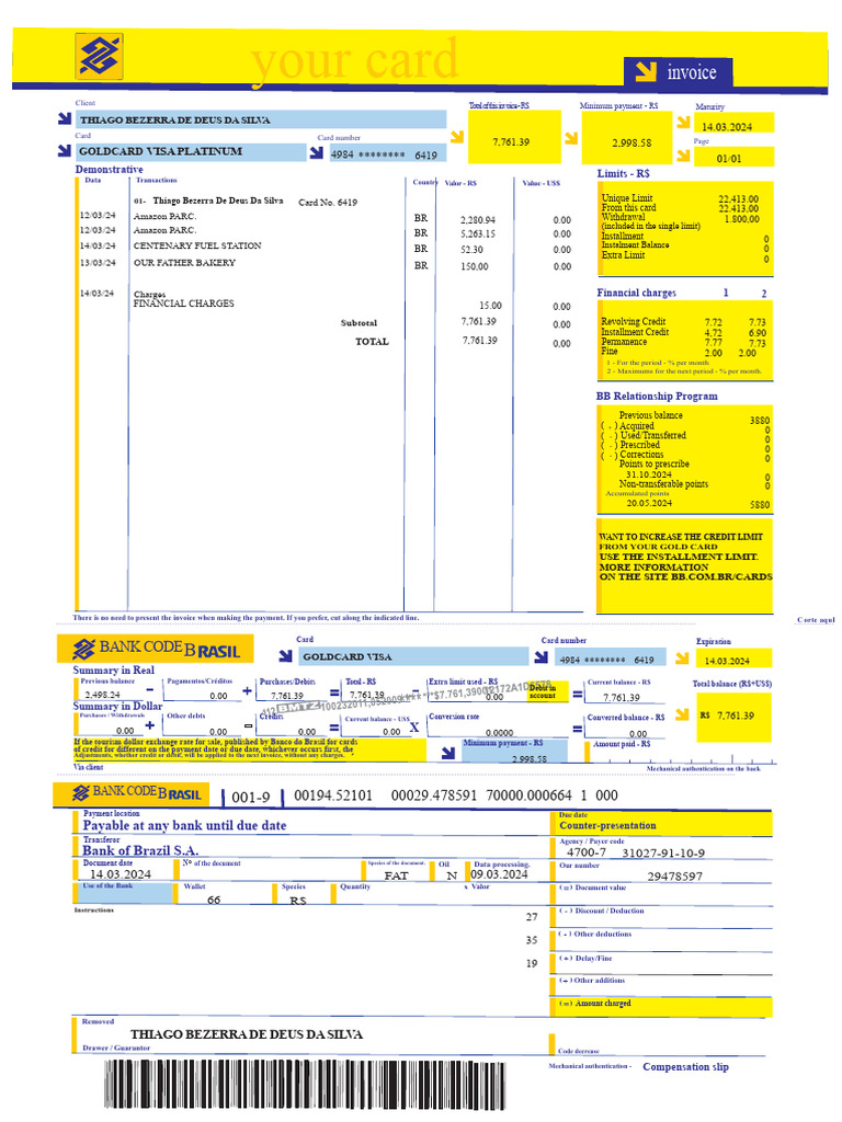 Invoice BB 2 | PDF | Credit Card | Payments