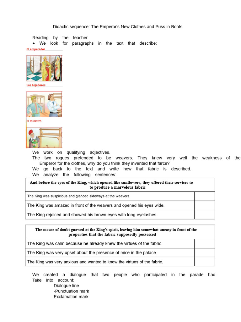 Didactic Sequence: The Emperor's New Clothes and Puss in Boots | PDF