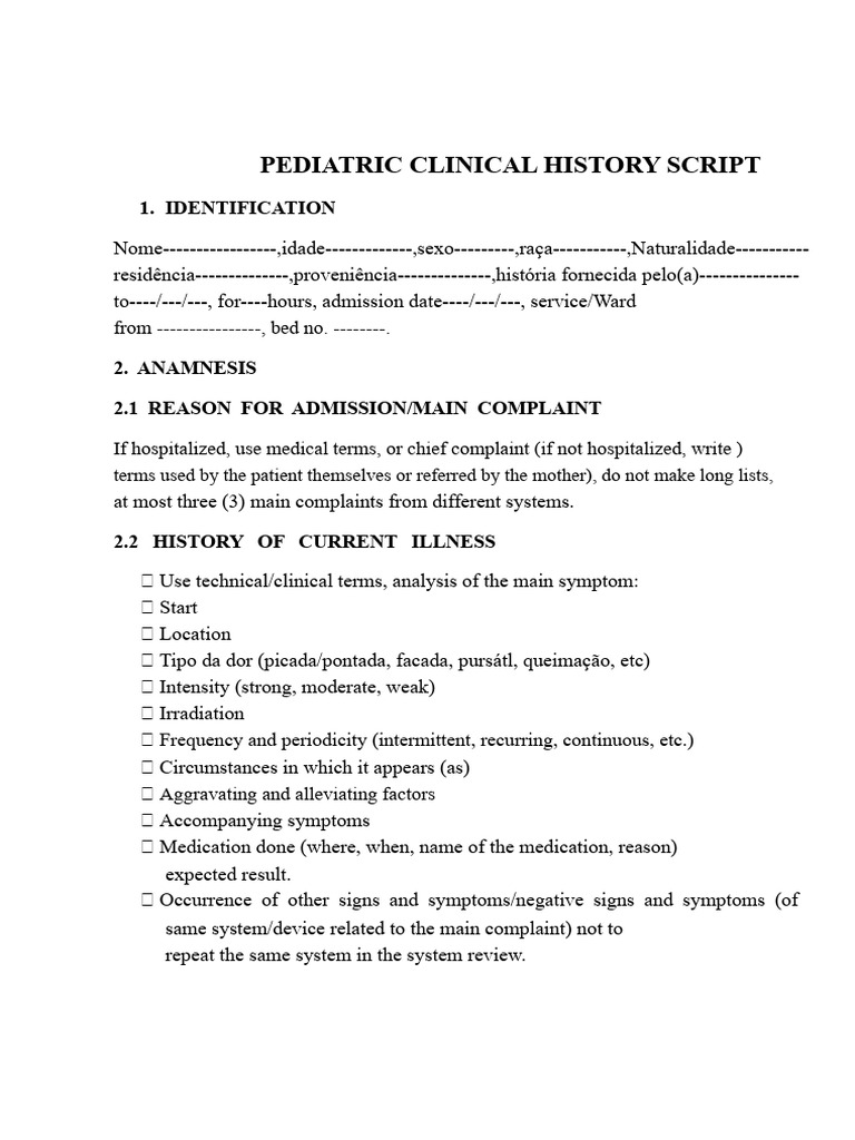 Pediatric Clinical History Template | PDF | Medical Specialties ...
