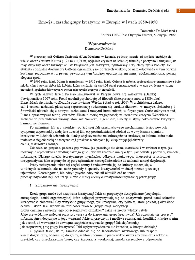 Emocja I Zasada - Domenico de Masi | PDF