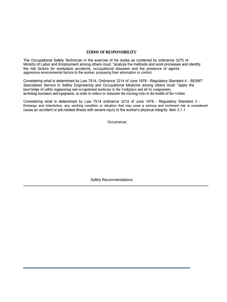 Model of Responsibility Term Work Safety | PDF | Occupational Safety ...