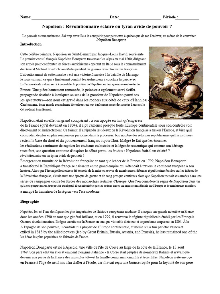 Napoléon : Tyran ou Révolutionnaire ? | PDF | Napoléon | Révolution ...