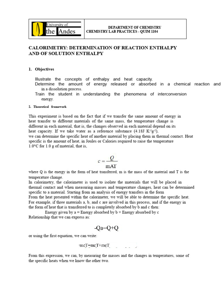 Practice 7 Determination of Reaction and Solution Enthalpies | PDF ...