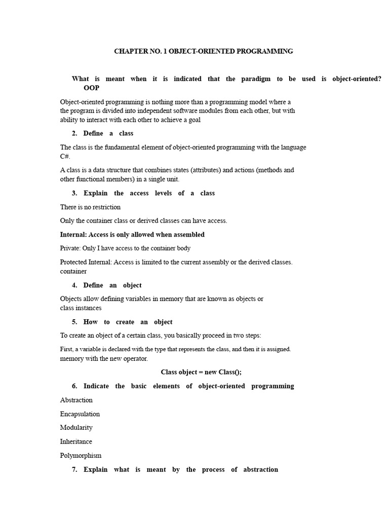 Questions and Answers Exam | PDF | Object Oriented Programming | Class ...