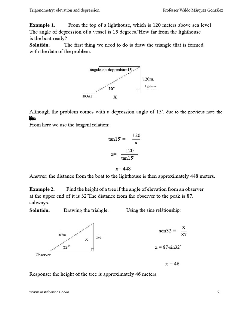 Trigonometry - Angles of Elevation | PDF | Trigonometric Functions ...