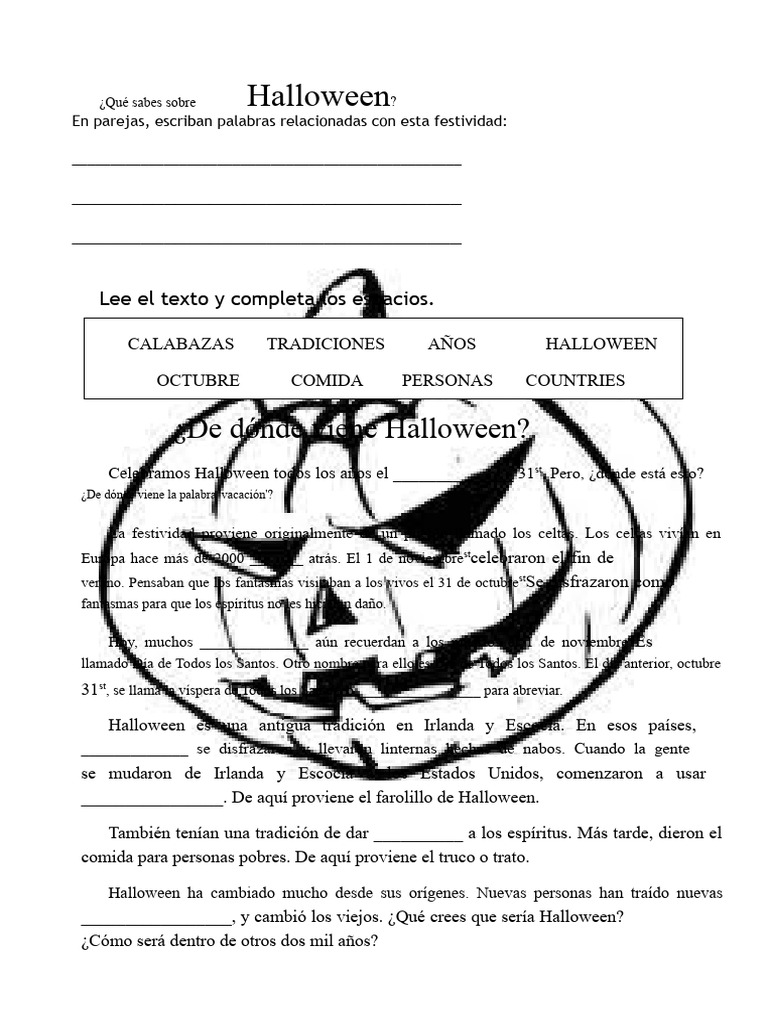 Ejercicios de Comprensión Lectora de Halloween - 145988 | PDF | Víspera ...