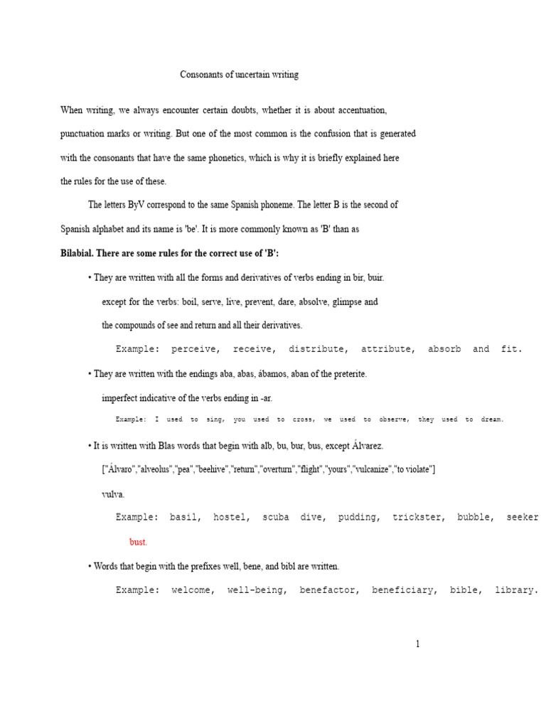 Spanish Consonant Usage Rules | PDF | Consonant | Word