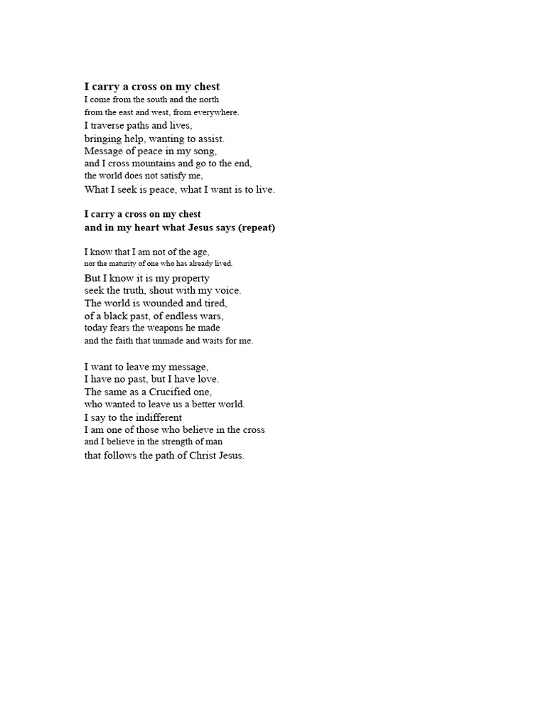 I Carry A Cross On My Chest | PDF | Jesus | Christian Belief And Doctrine