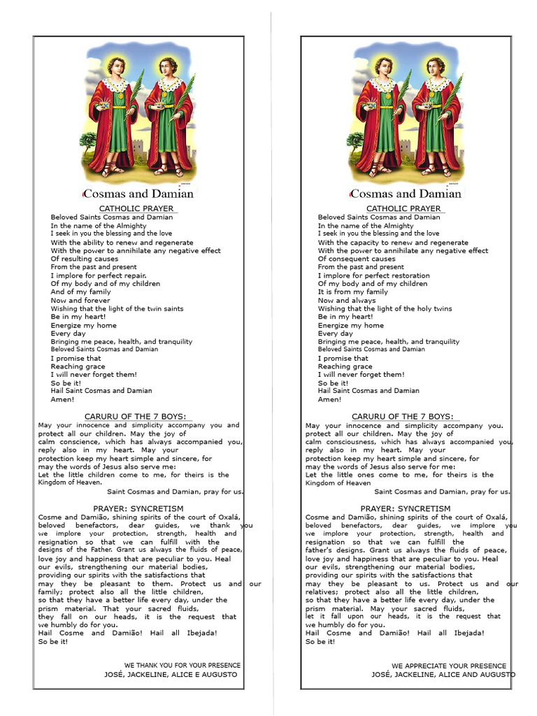 Prayer To Cosme and Damian | PDF | Prayer | Saint