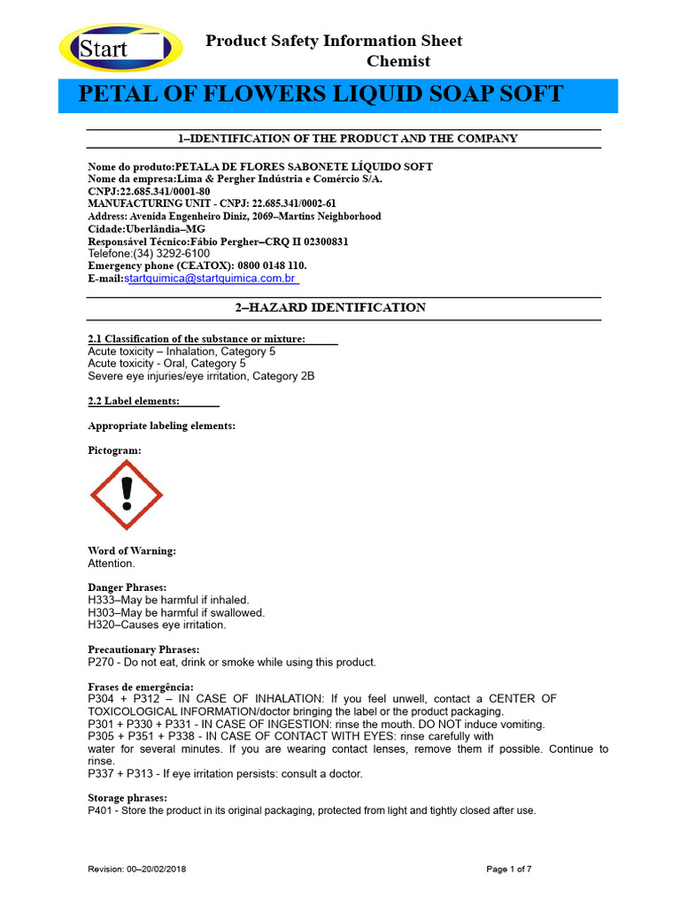 Petala de Flores Liquid Soap Safety Guide | PDF | Toxicity | Waste ...