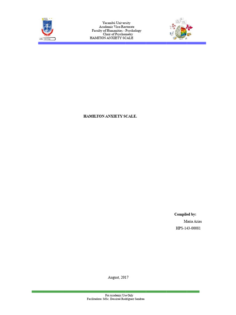 Hamilton Anxiety Scale Test | PDF | Anxiety | Psychology