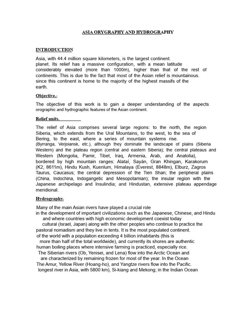 Orography and Hydrography of Asia | PDF | Asia | Himalayas