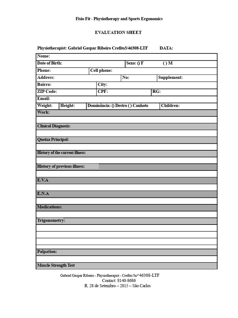Physiotherapy Record - Template | PDF | Anatomical Terms Of Motion ...