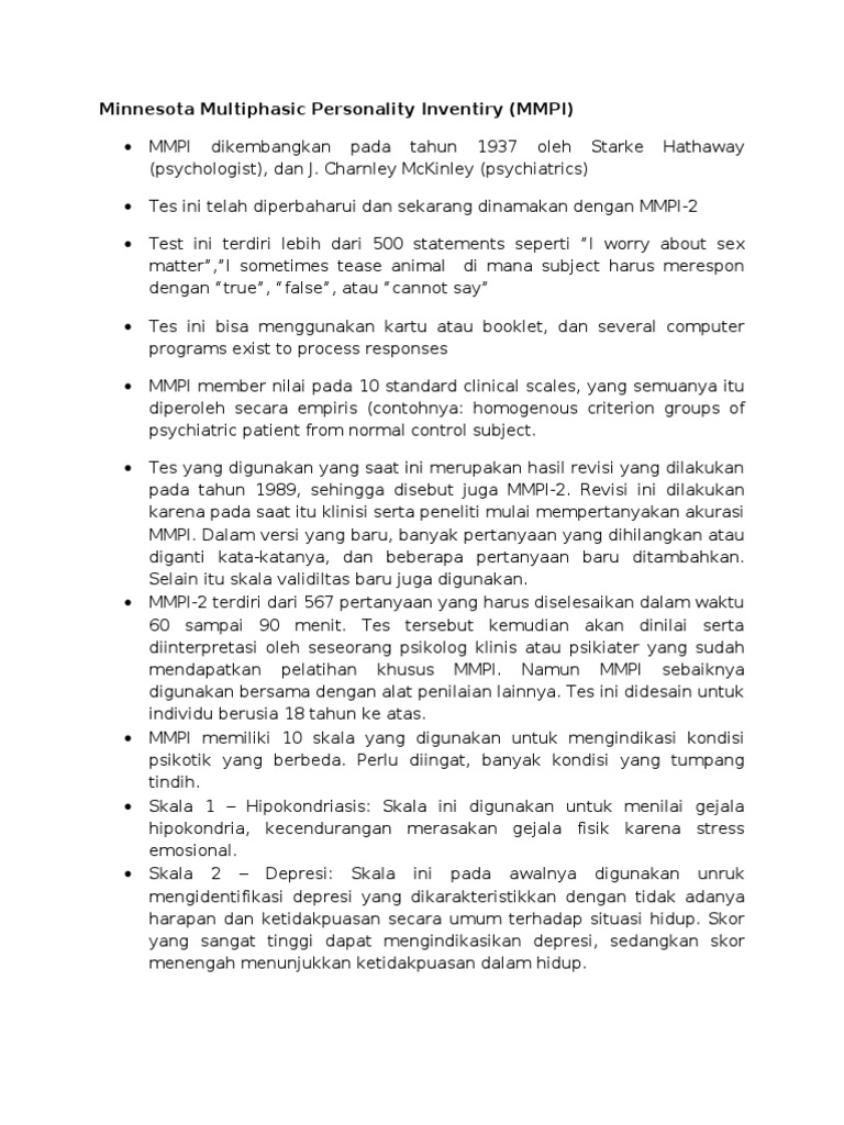 Panduan Lengkap MMPI-2: Skala dan Penggunaan | PDF | Karier ...