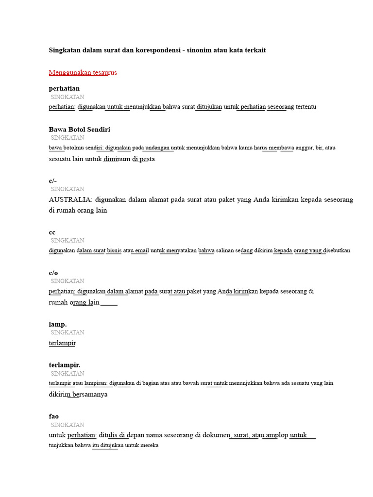 Singkatan Umum dalam Korespondensi | PDF