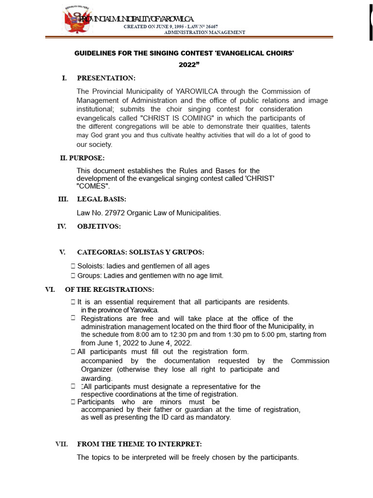 Rules For The Singing Contest | PDF | Singing
