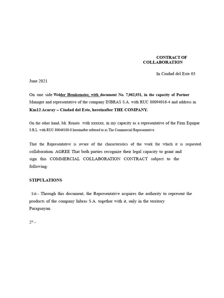 Example of Business Collaboration Agreement Model | PDF | Private Law ...