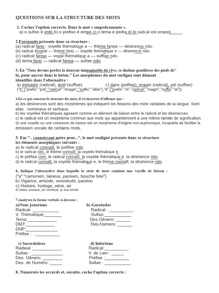 Analyse morphologique des mots en portugais | PDF | Lexicologie ...