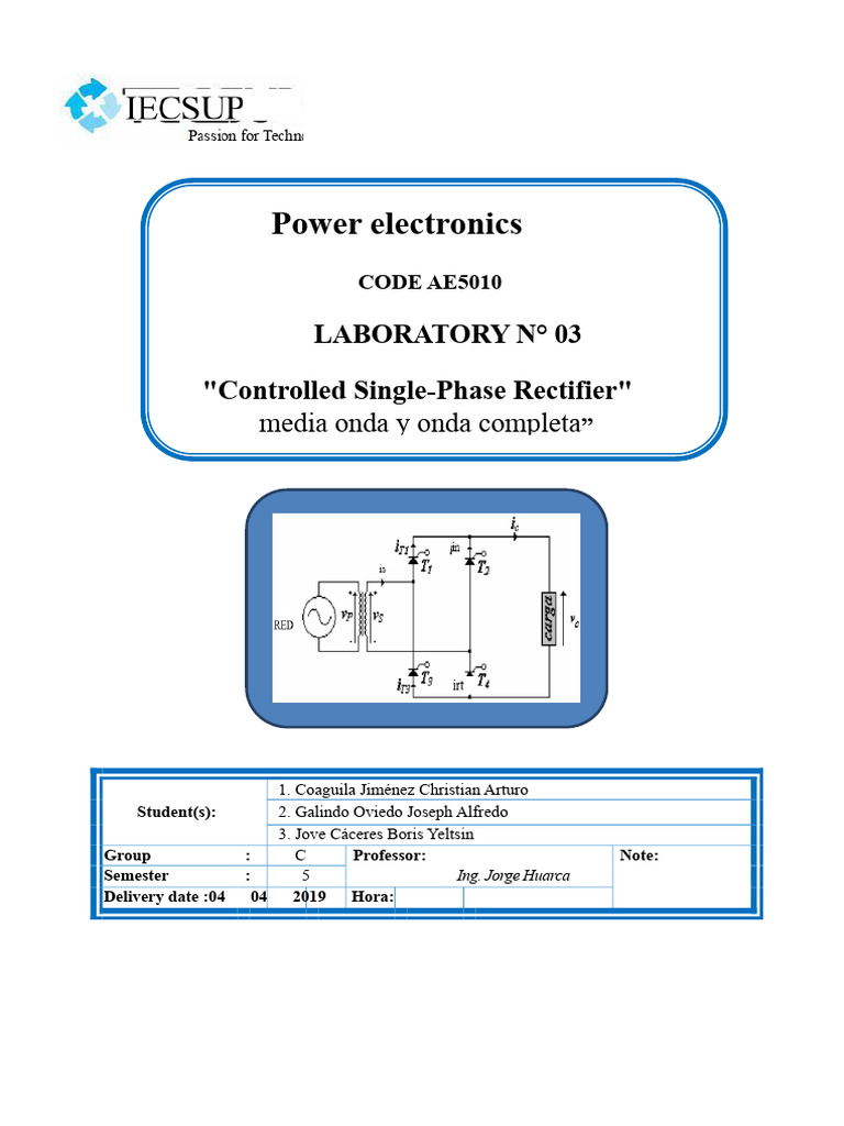 Lab03 - Controlled Single-Phase Rectifier | PDF | Rectifier | Power ...