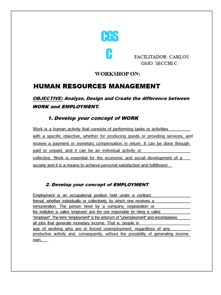 Workshop Work VS Employment Concept | PDF