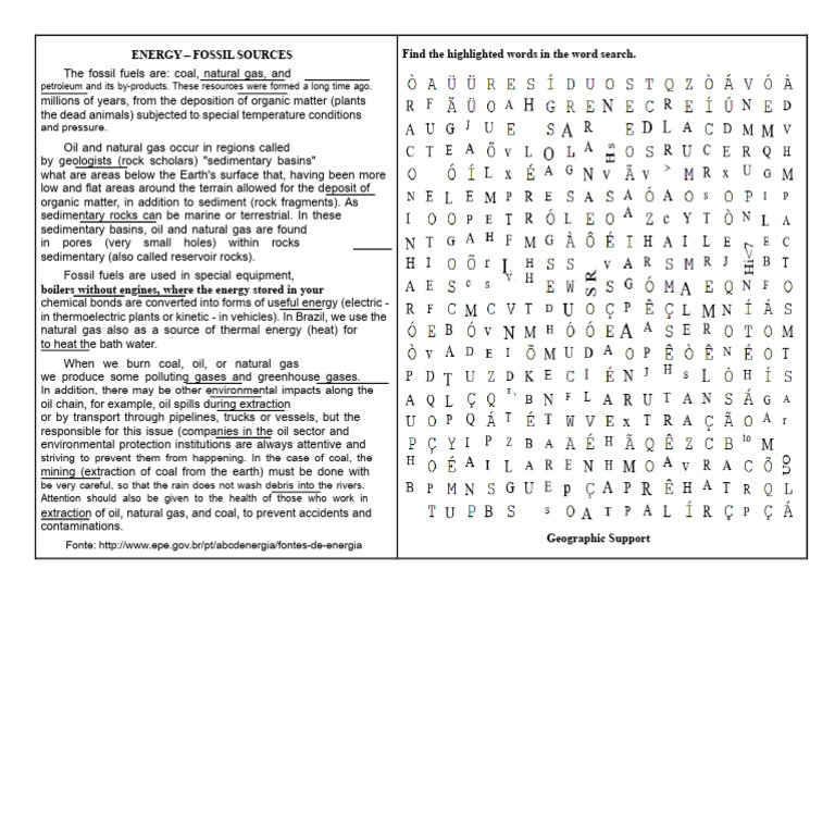 0 Fossil Sources - Word Search | PDF