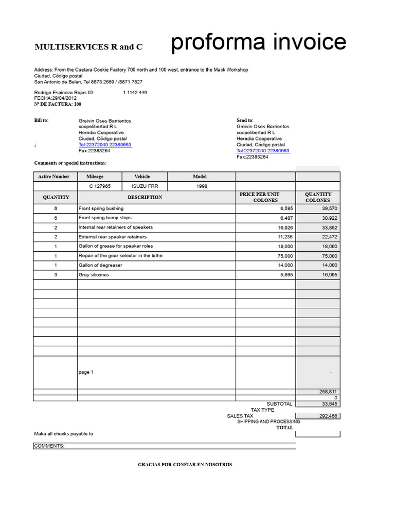 Proforma Invoices For Spare Parts | PDF | Invoice