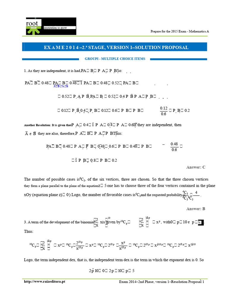 Resolution of The National Mathematics Exam - 2nd Phase of 2014 | PDF ...