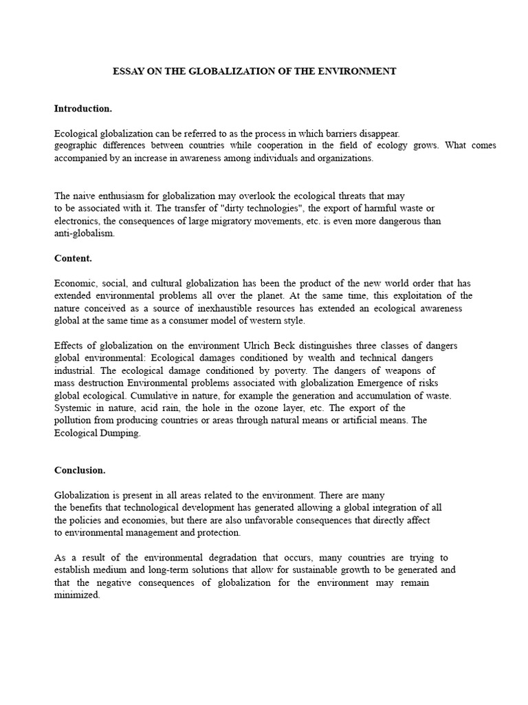 Essay On The Globalization of The Environment | PDF | Globalization ...