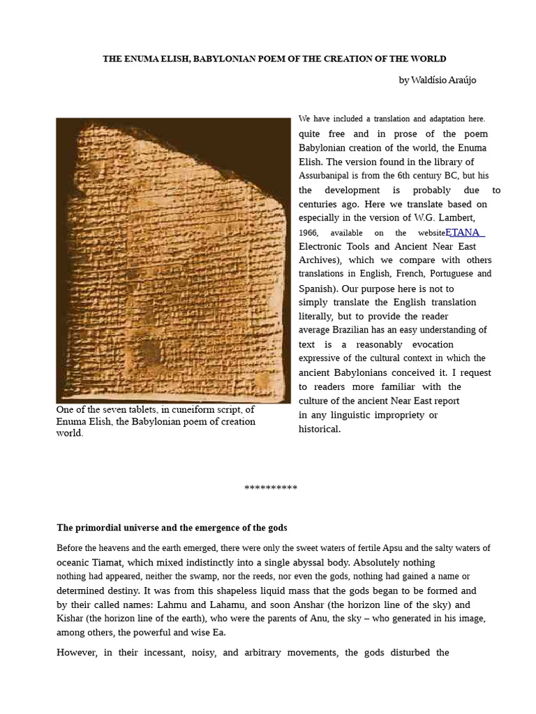 The Enuma Elish - Babylonian Poem of The Creation of The World | PDF ...