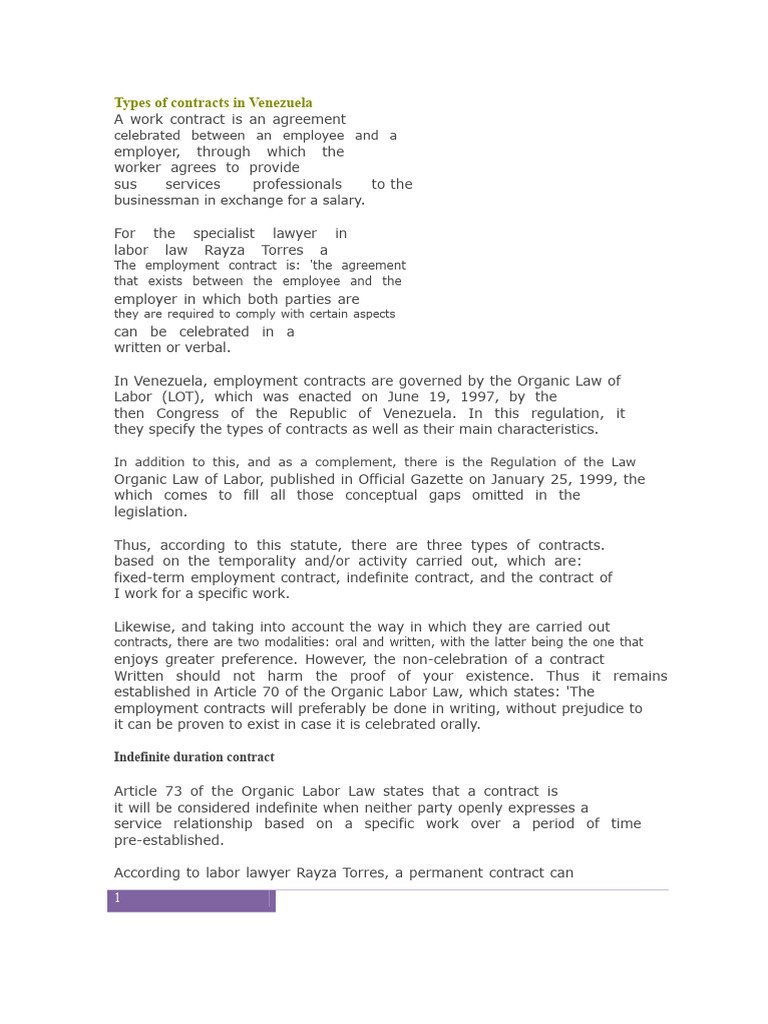 Types of Employment Contracts in Venezuela | PDF | Employment | Labour Law