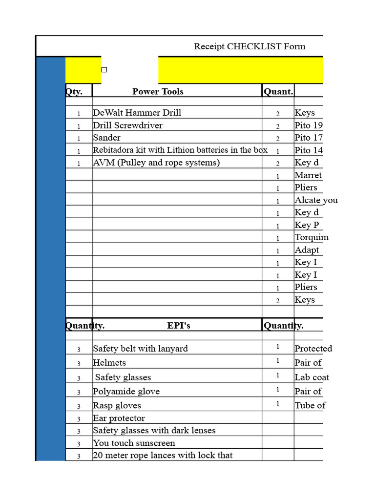 Power Tools and Safety Equipment Checklist | PDF | Drill | Metalworking