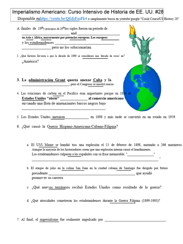 Curso Rápido Historia EE - UU. 28 Imperialismo Americano - Estudiante | PDF