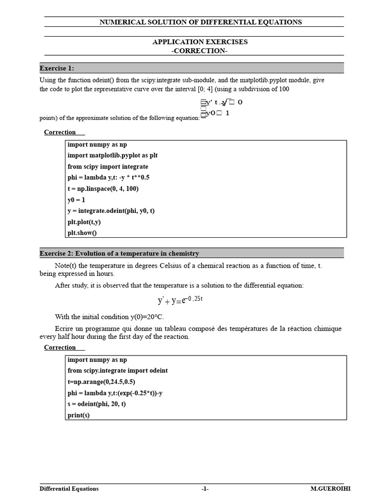 Numerical Solutions of Differential Equations | PDF | Mechanics