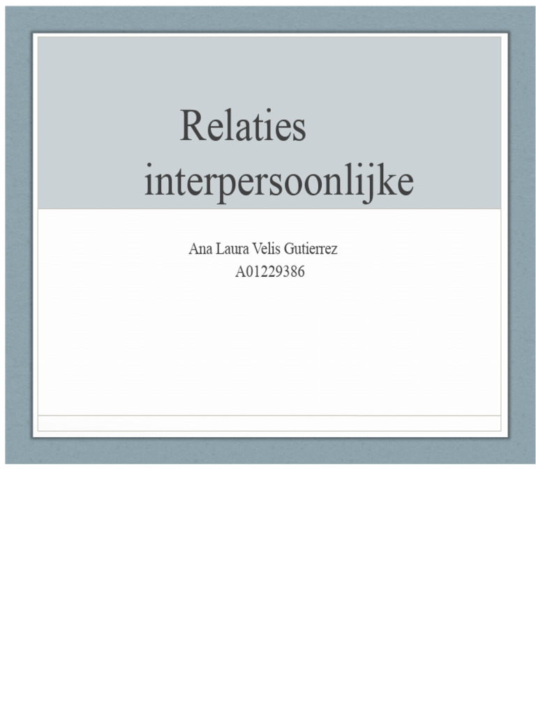Interpersoonlijke Relaties | PDF