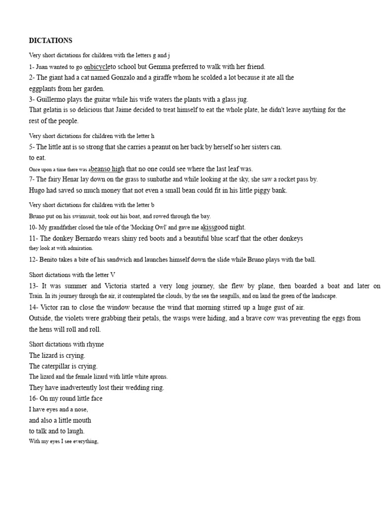 Very Short Dictations For Children With The Letters | PDF | Duck